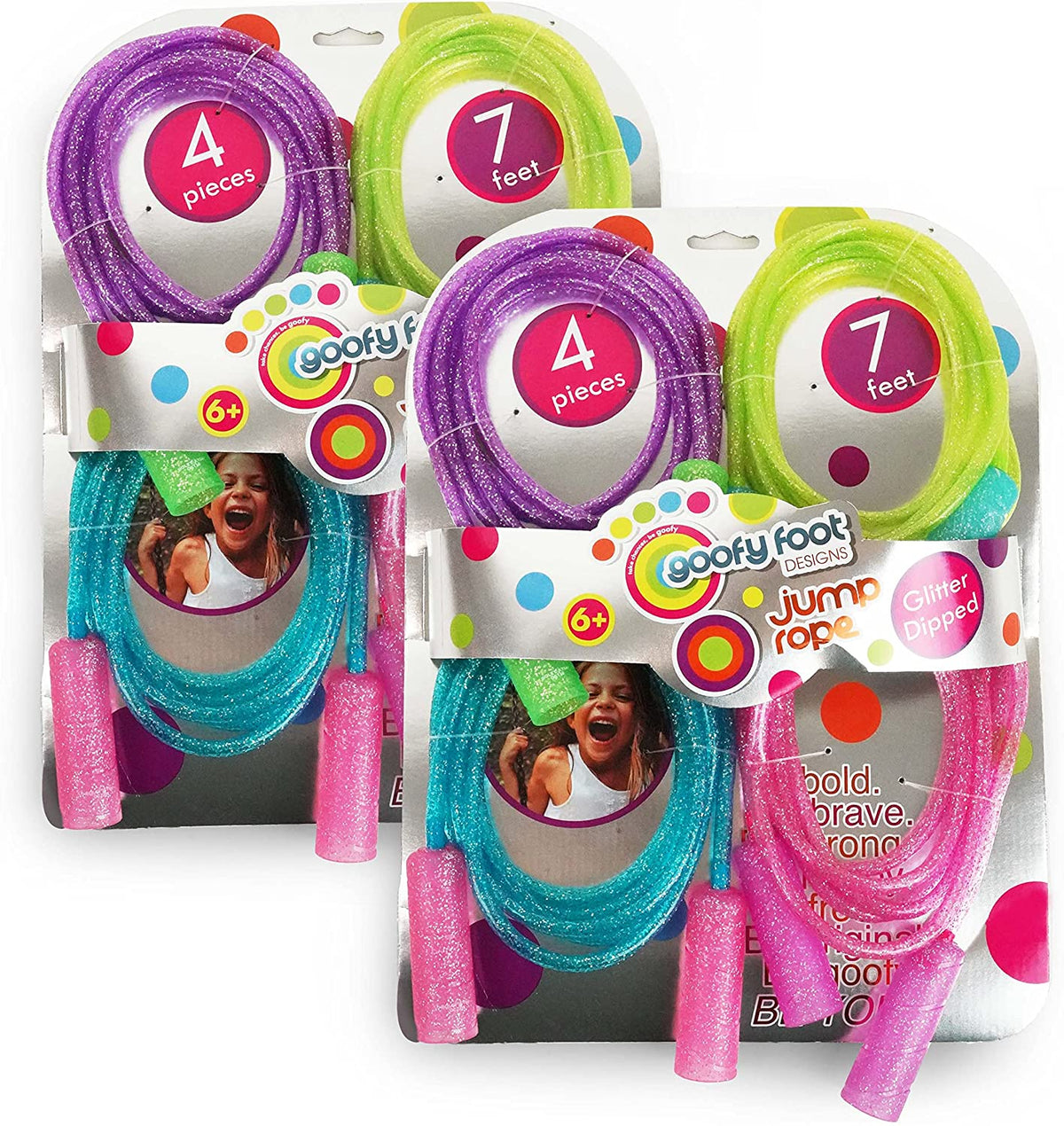 Goofy Foot Kids Glitter Jump Rope Set - 8 Piece 7 ft Skipping Rope for ...